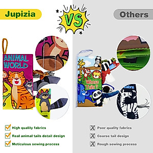 Jupizia Baby Books Toys, Touch and Feel Crinkle Soft Sensory Cloth Books for Babies, Newborns & Infants, Tails Toys Gifts for Boys & Girls