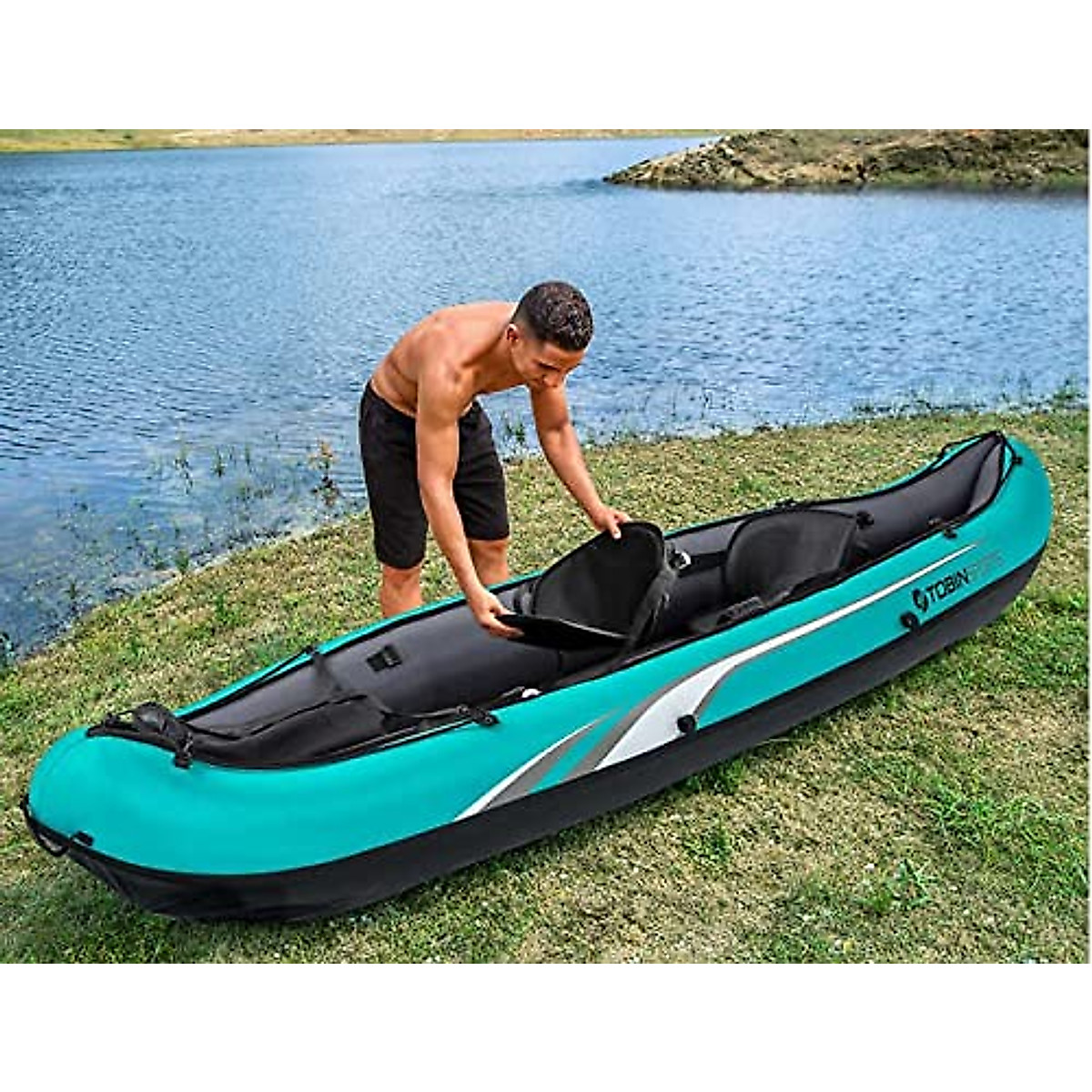 Tobin Sports Wavebreak Kayak. Inflatable Kayak for Two Adult Person. Tandem Fishing Kayak. Twin Lightweight Kayak is Also a Foldable Canoe.