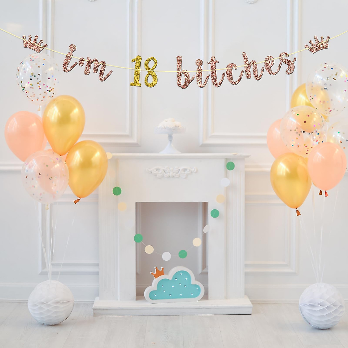 I'm 18 Bitches Banner, 18th Birthday Party Decor, Funny Eighteen Years Old Birthday Banner, Girl's 18th Birthday Party Decorations (Rose Gold)