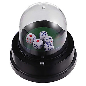 jojofuny Automatic Transparent Plastic Electrical Dice Cup with 5 Dice Transparent Plastic Cover Electrical Shaking Dice Roller Cup Set for KTV Pub Bar Party Game No Battery Black