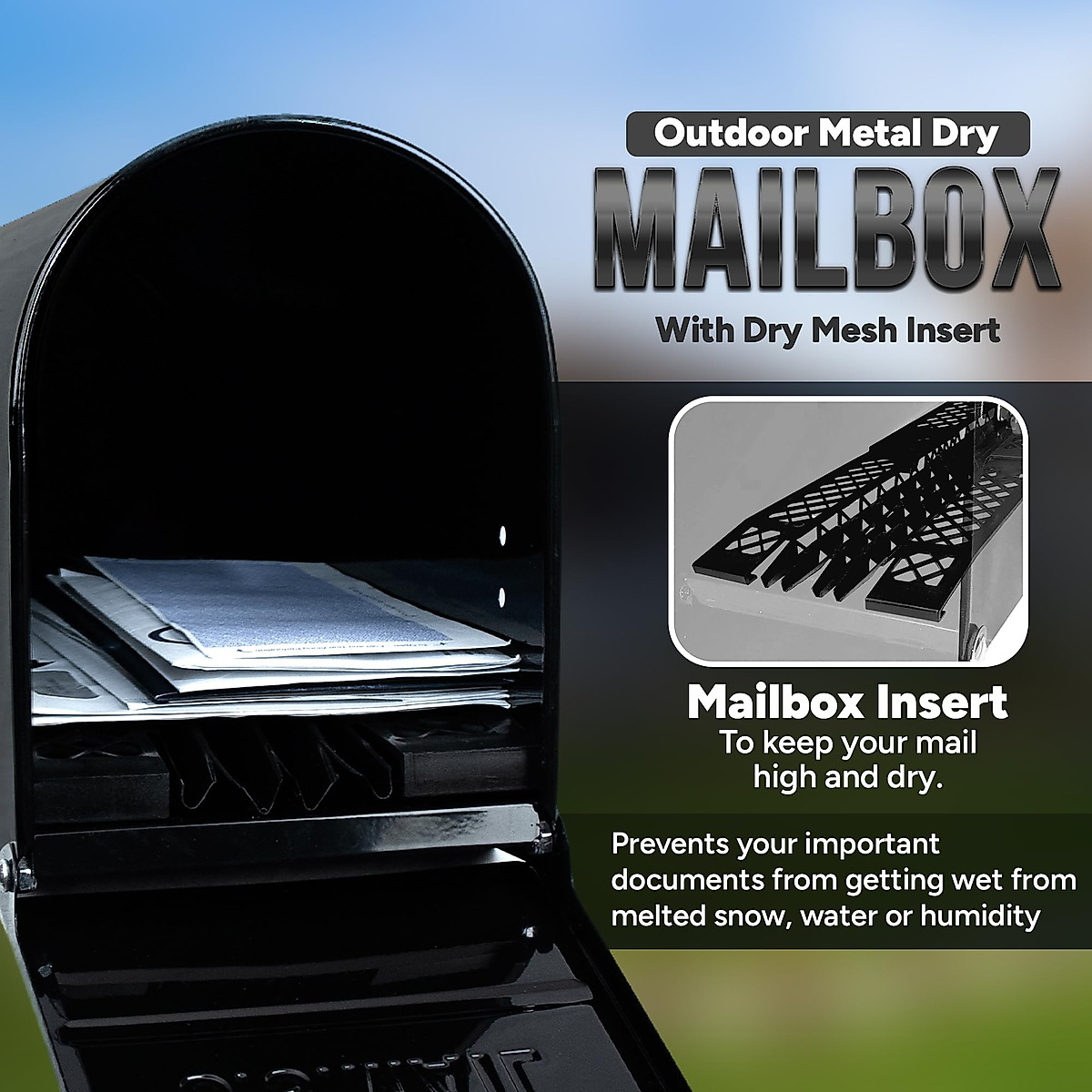 Dry Mailbox – Outdoor Metal Mailbox with Mailbox Insert to Keep Mail Dry | Weatherproof Mailbox for Outside for Secure Deliveries | Standard Outside Mailboxes | US Postal Service Approved - Black