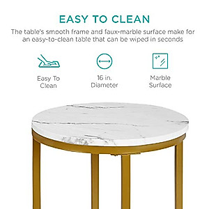 Best Choice Products 16in Faux Marble Accent Table, Modern End Table, Small Coffee Table Home Decor for Living Room, Dining Room, Tea, Coffee w/Metal Frame, Foot Caps, Designer - White/Bronze Gold
