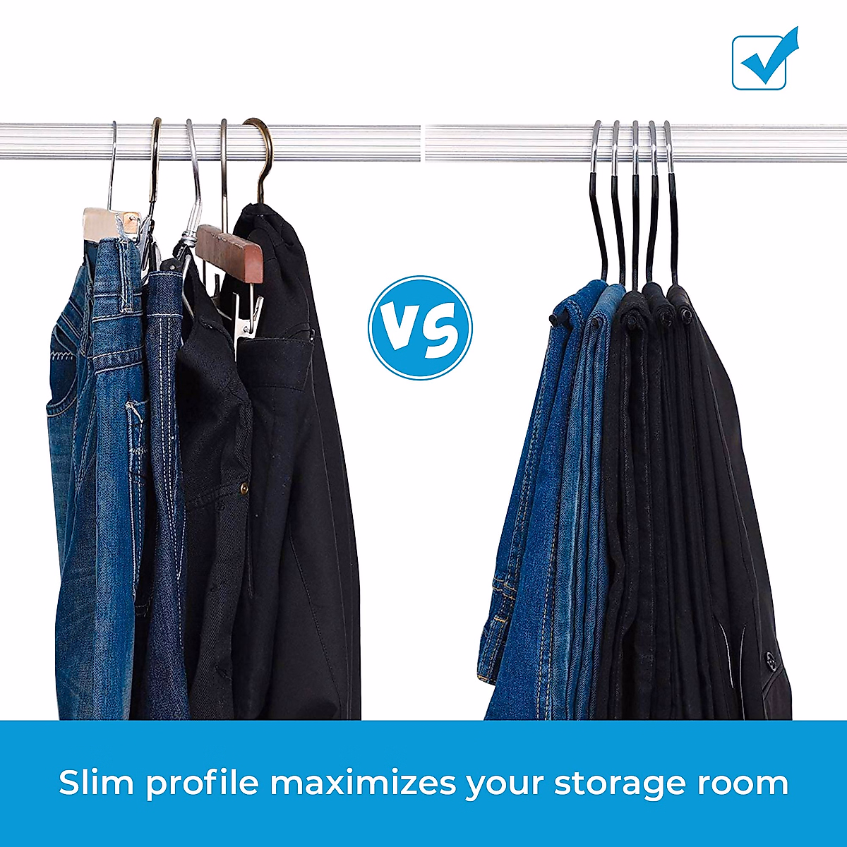 JS HANGER Non Slip Pants Hangers 10 Pack Open Ended Easy Slid Slacks Hangers, Durable Anti-Rust Space Saving Metal Jeans Hangers, Chrome and Black Friction