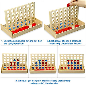 Arfun 4 in a Row Wooden Connect Board Game, Foldable Line up 4 Game, Classic Strategy Family Fun Toy, Wood Connect Game for Kids and Adults (Travel Size)