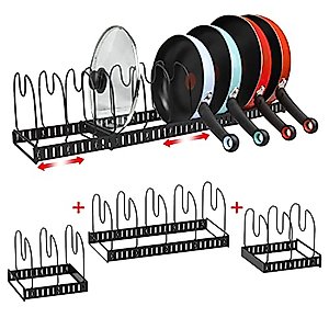 X-cosrack 11 Dividers Pot Pan Lid Rack Bakeware Cupboard Organizer, Expandable, Patent Pending. Black