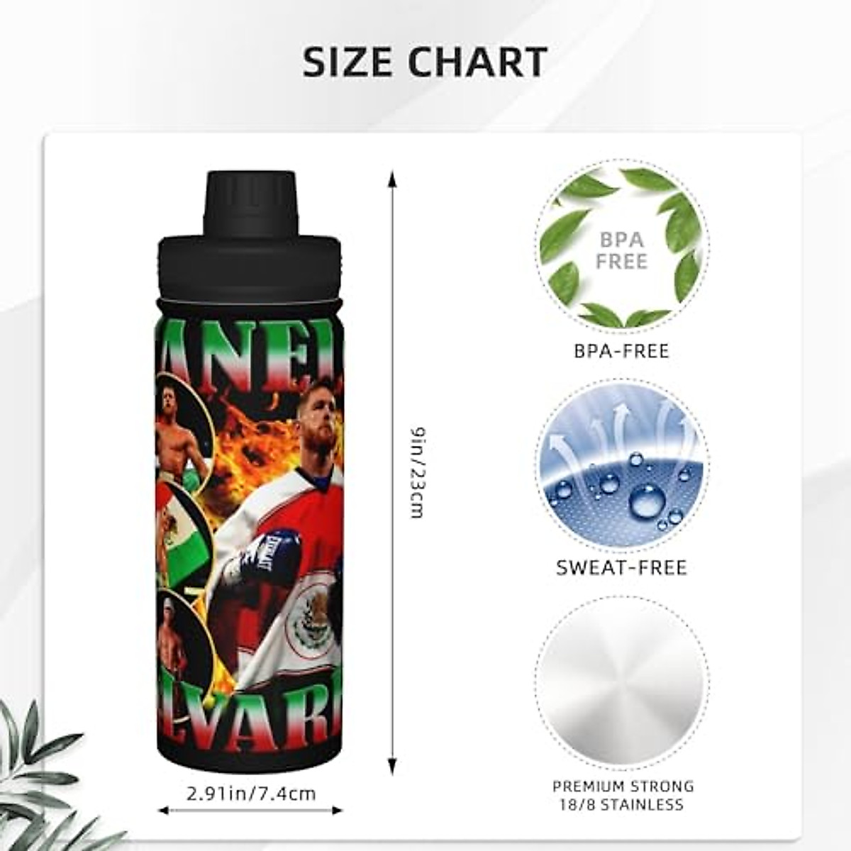 Eevikion Canelo of Alvarez Stainless Steel Insulated Tumbler Sports Water Bottle Hot and Cold Travel Cup 18oz