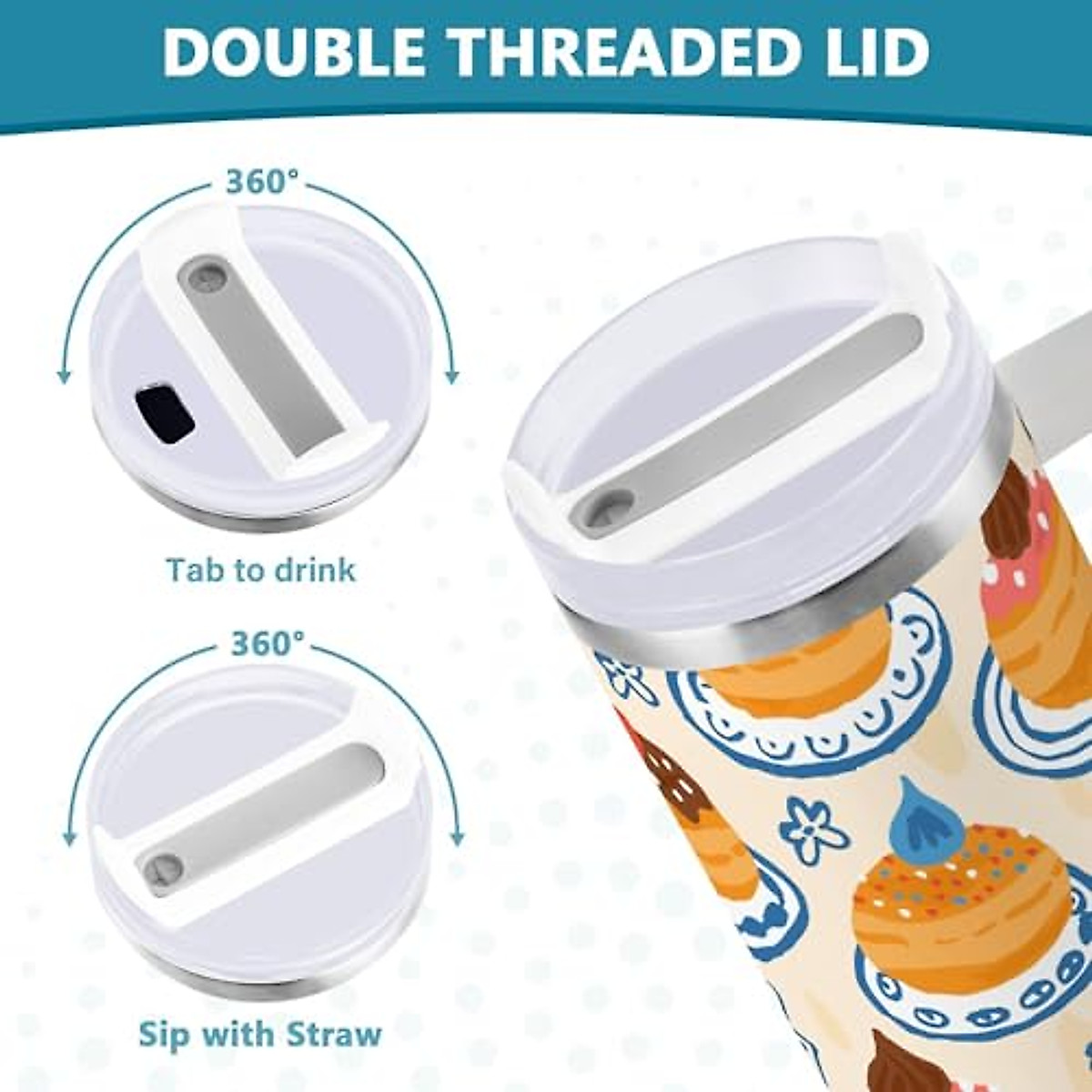 CIJEMAPW Donuts Insulated Tumblers Flower 30 oz Water Bottles Travel Mug with Handle and Straw Lid Leakproof School Work Outdoor for Women & Men