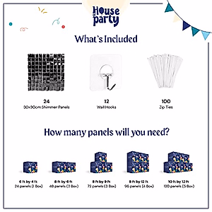 HOUSE OF PARTY Black Shimmer Wall Backdrop - 24 Pcs Square Sequin Wall Panels Shimmer Backdrop, Wall Decor for Birthday Decorations, Wedding & Bachelorette Party