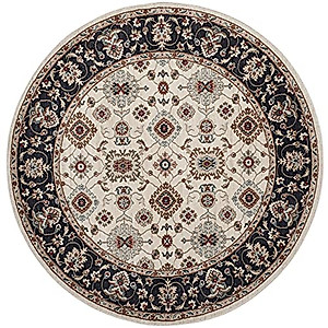 SAFAVIEH Lyndhurst Collection 7' Round Cream / Navy LNH332K Traditional Oriental Non-Shedding Dining Room Entryway Foyer Living Room Bedroom Area Rug