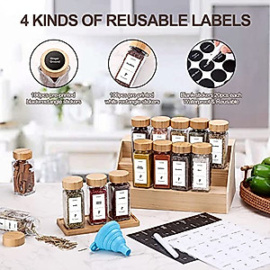 CUCUMI 40pcs Spice Jars with Labels 4oz Glass Spice Bottles with Bamboo Lids, Spice Labels Stickers, Shaker Lids, Funnel, Test Tube Brush, Seasoning Storage Containers for Spice Rack, Cabinet, Drawe