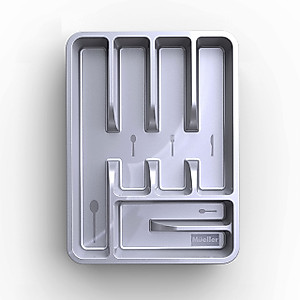 Mueller Flatware Kitchen Drawer Organizer, 10" x 13" Silverware Organizer, 6 Compartments, Heavy-Duty, Cutlery Tray for Utensils or Stuff, Dining Room, Living Room, Compact, Dark Grey