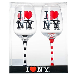 Set of 2 Officially Licensed I Love New York Striped Stem Wine Glasses