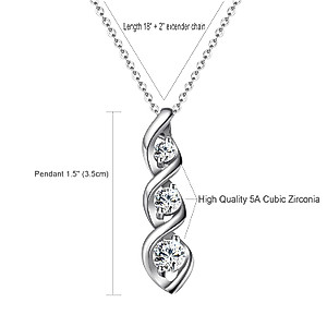 Ascona Dainty 3 Stone Pendant Silver Necklace,Twisted Infinity Cubic Zirconia Necklace for Women Jewelry Gift Bridesmaid Necklace Mother's Day Gift Valentines Day Gifts for Her