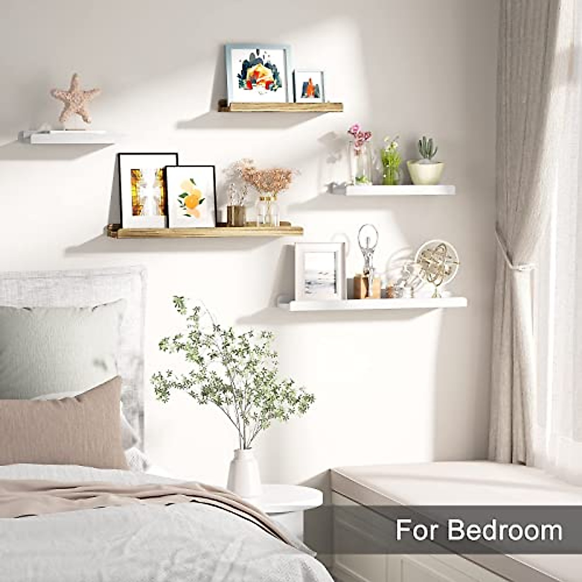 Alsonerbay White Floating Shelves Wall Mounted Set of 3, 23.6 Inch Rustic Wood Wall Shelves for Storage and Display for Bedroom Living Room Bathroom Kitchen Office and More