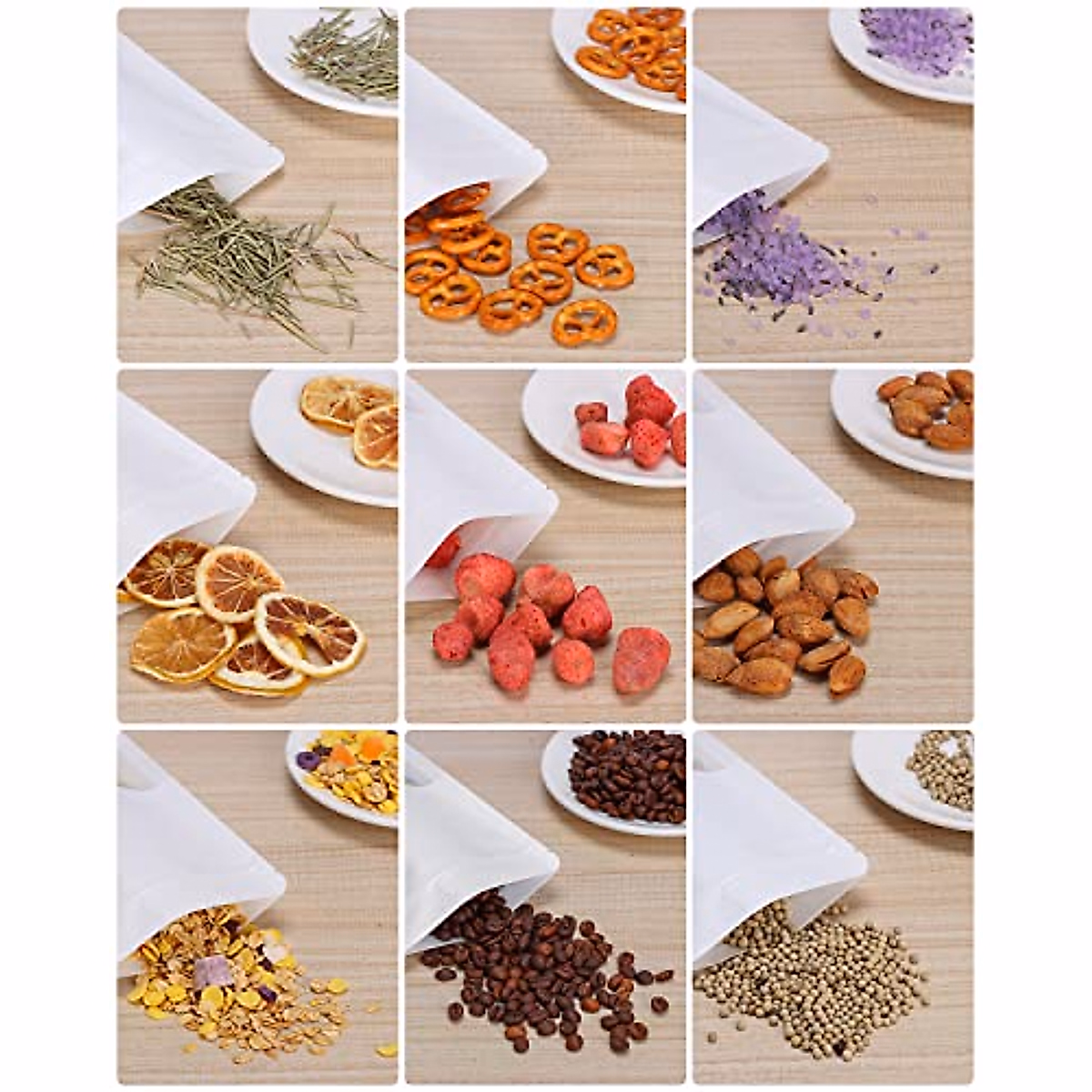 Larzack 100pcs Kraft Bags with Window 3.5x5.5 Inches White Reusable Sealable Zip Lock Food Storage Stand up Paper Pouches for Home or Business