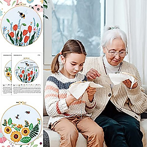 5 Sets Embroidery Starter Kit with Patterns and Instructions Bee Flower Cross Stitch Set for Beginners DIY Adult Kids (as Pictures Shown)