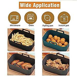 Silicone Air Fryer Liner 2 pack 7.5inch, Kinglv Reusable Air Fryer Pot for Foodi Accessories Dual, Silicone Air fryer Accessories for Home Kitchen (Rectangle-Blue & Gray)