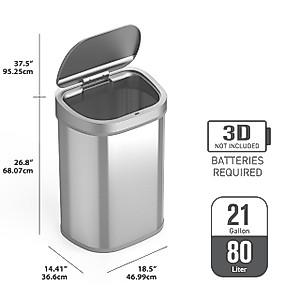 Ninestars 21 Gallons Automatic Large Kitchen Trash Can with Lid, Motion Sensor Trash Can for Kitchen, LivingRoom, Office, 80 Liter X Large Touchless Stainless Steel Garbage Bin (Rectangular)