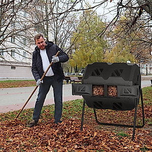 Compost Bin, 43 Gallon Large Capacity Composting Bins Tumbling Composter, Outdoor Composting Bin with 2 Sliding Doors & Solid Steel Frame, BPA Free Dual Chamber Compost Tumbling Bin for Garden Yard