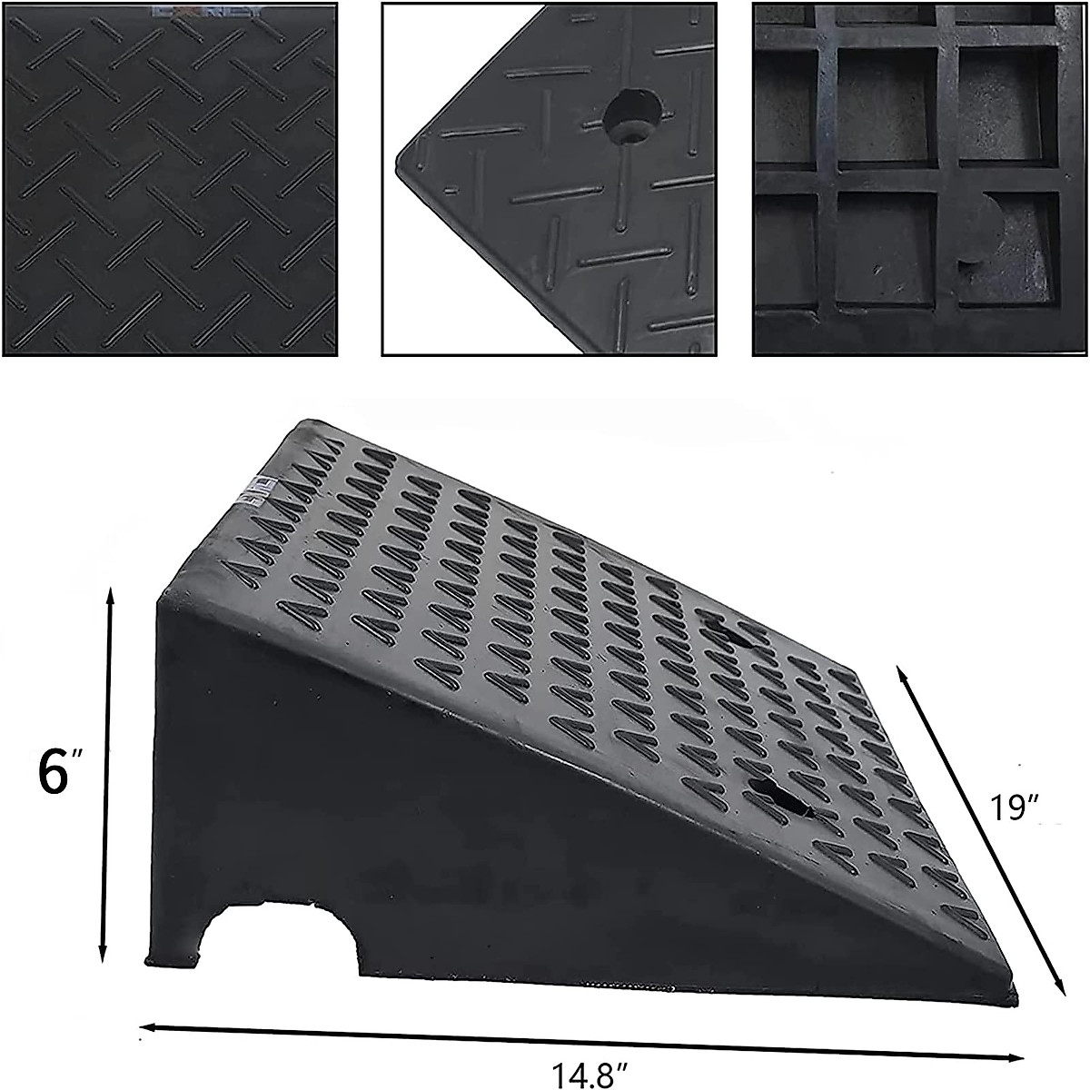 CXRCY Rubber Curb Ramp 6” Rise 2 Pack Industry Heavy Duty Black Threshold Ramps with 4 Expansion Bolts for Sidewalk, Loading Dock, Driveway, Wheelchair, Car, Bike