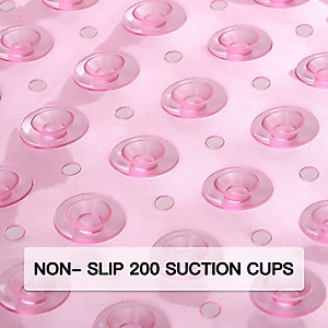 YINENN Bath and Shower Safety Mats 40x16 inch, Non Slip with Suction Cups for Bathroom Stall and Tub Floor, Extra Large and Machine Washable, Drain Holes Keep Bathtub Clean, Light Pink