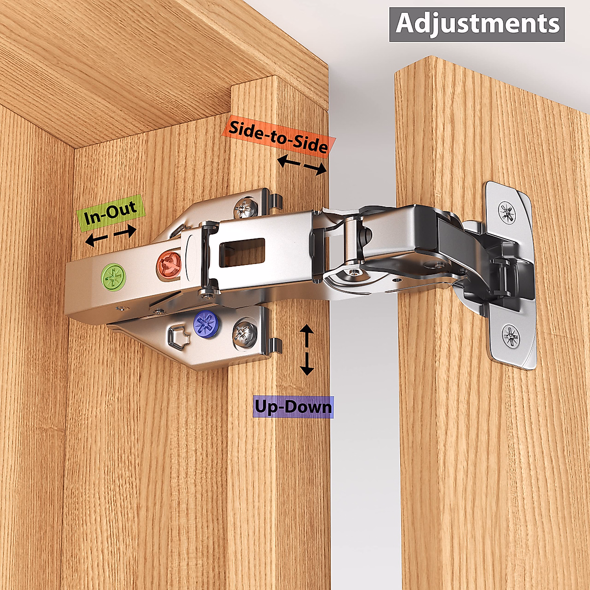 Apollo Direct (2 pc) 165 Degree Hinges Soft Close, Clip-on, Cam Adjust, Zero Protrusion for Lazy Susan Corner cabinets, Pull Out Drawer cabinets, Closets, Garage cabinets, mounting Plates (Included)
