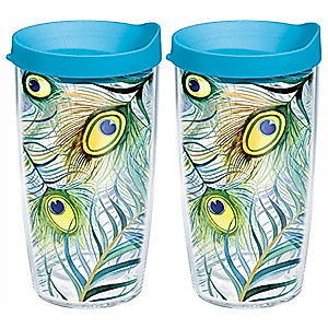 Tervis Peacock Tumbler with Wrap and Turquoise Lid 16oz, Clear