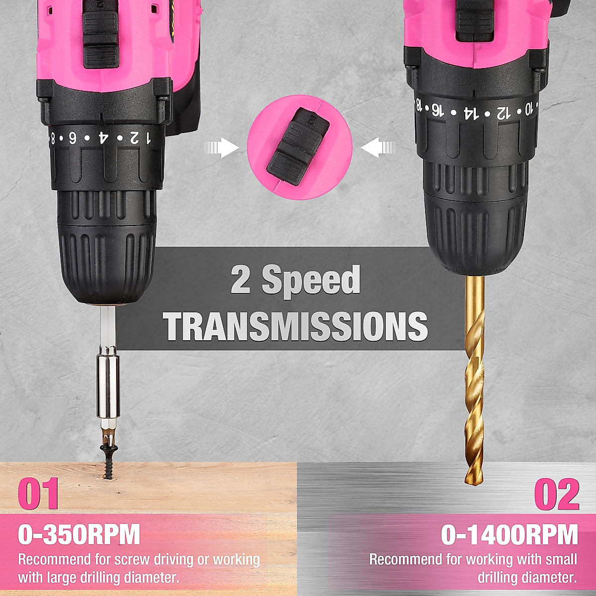 ValueMax Pink Cordless Drill Set, 20V Lithium-ion Power Drill Set with LED Light and Magnetic Holder, 3/8-Inch Keyless Chuck, 18+1 Torque Settings, Electric Cordless Drill Set with Battery and Charger