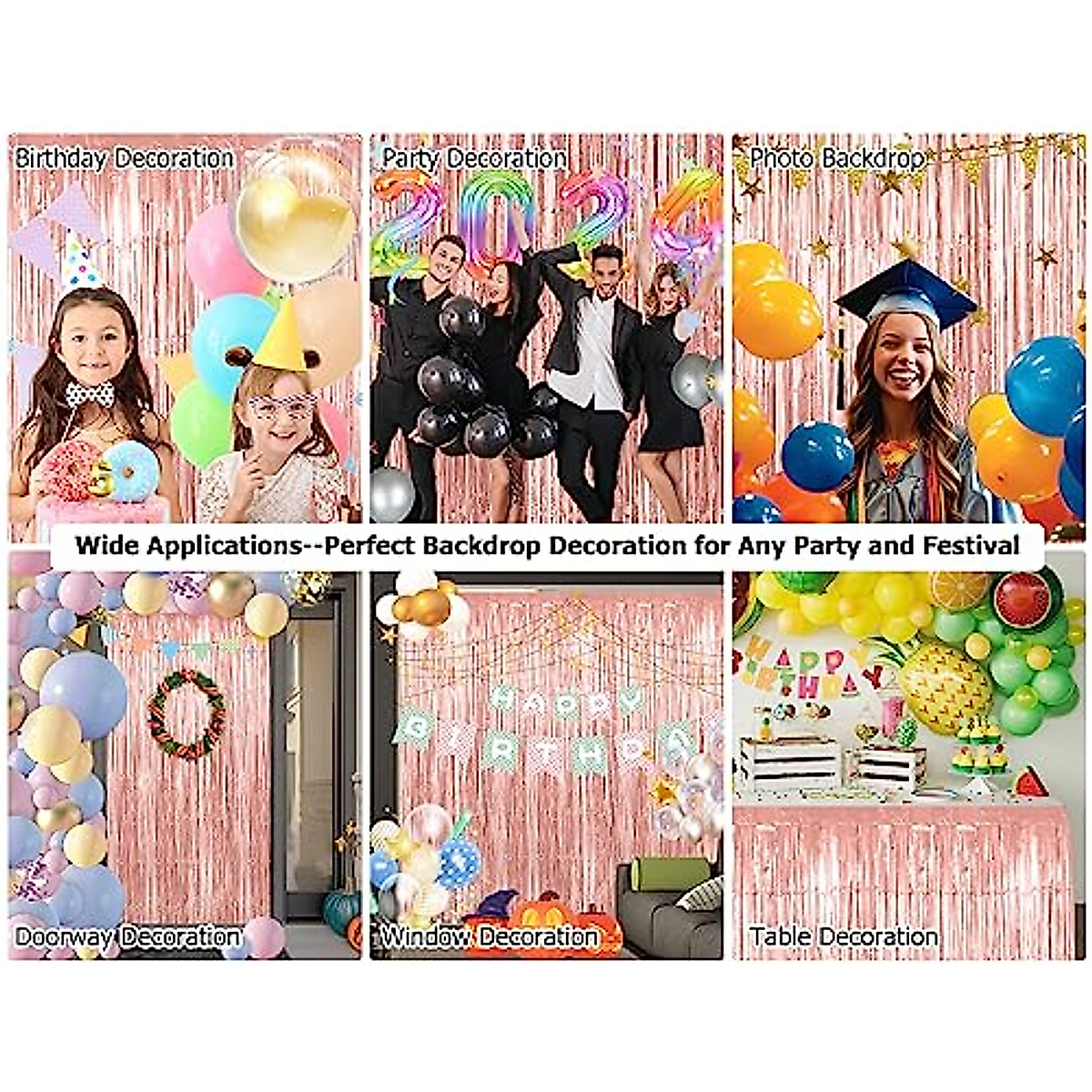 Fringe Backdrop Tinsel Curtain Backdrop 2 Pack 3.3 x 9.9 ft Foil Fringe Curtains Rose Gold Backdrop Streamers Tinsel Backdrop Curtain Photo Backdrop Curtain for Rose Gold Birthday Party Decorations