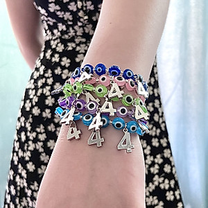 QqzsJewls Pink Evil Eye Bracelet Ojo Evil Eye Beaded Bracelet 444 Number Charm Bracelet Bead Bohemian Protection Friendship Bracelet Good Luck Hispanic String Bracelet for Women