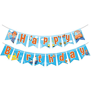 Treasures Gifted Officially Licensed Blippi Birthday Banner Vehicle - Blippi Happy Birthday Banner - Blippi Birthday Party Supplies - Blippi Party Decorations - Blippi Banner - Blippi Party Supplies