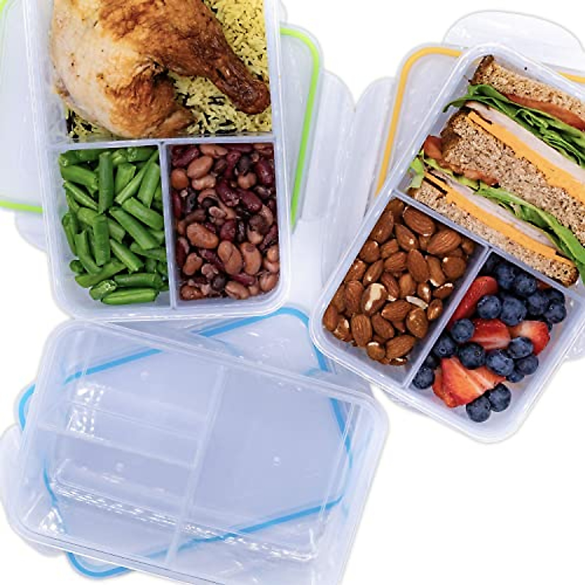 Kitchen & Cabana Set of 3 - Bento Lunch Boxes (3 Removable Compartments) - Snap Shut & Lock Closed, Leak Proof Food Containers, Multi-Colored. Perfect for Work, Travel and Anytime You're on the Go.