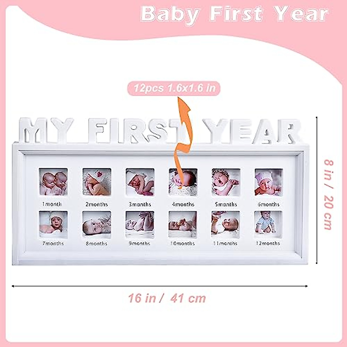 MICKYU My First Year Baby Picture Frame - First Mothers Day Gifts for New Mom - Personalized Baby Gifts Monthly Milestone Frame (White)