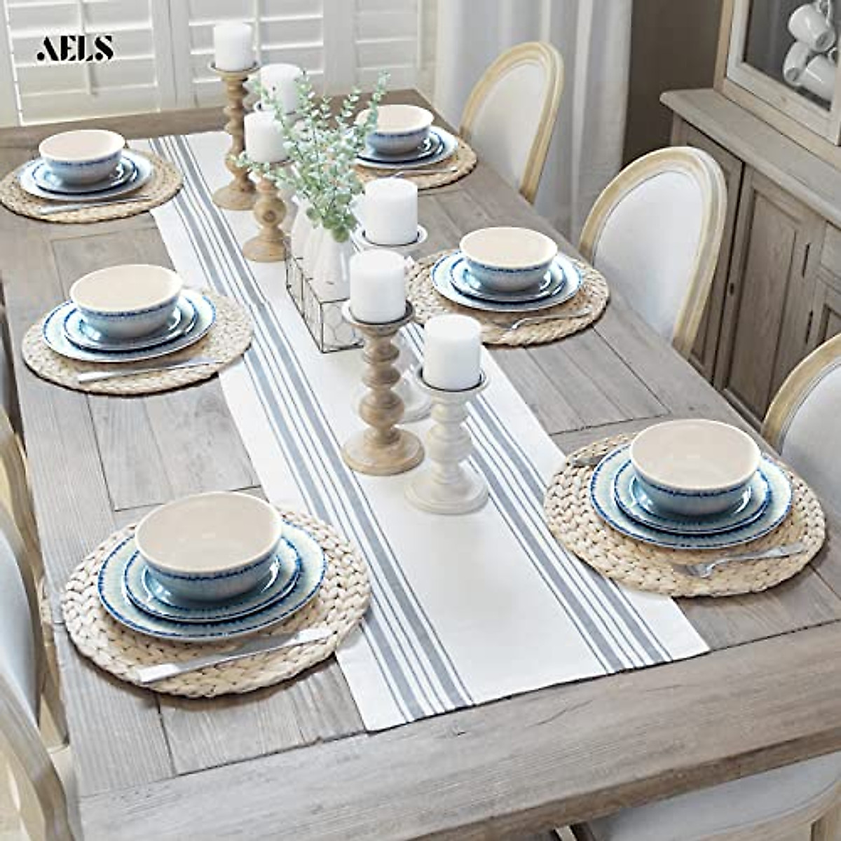 AELS Melamine Dinnerware Set of 18 Pcs Dinner Dishes Set, Lightweight Unbreakable for Indoor and Outdoor Use, BPA Free, Dishwasher Safe, Light Blue