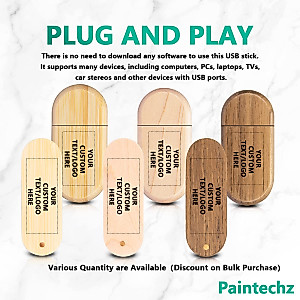 Paintechz Custom Logo Wood USB Flash Drives 100 Pack, Personalized Text Bulk - as Corporate Gifts and Promotional Giveaways - 512MB