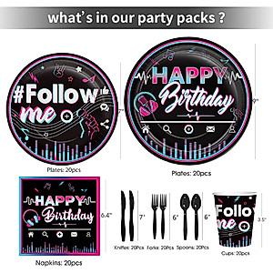 PYCALOW Music Theme Party Decorations Tableware - Music Notes Party Decorations, Paper Plate, Napkin, Cup, Disposable Cutlery, Music Birthday Baby Shower Party Supplies Dinnerware | 20 Guests