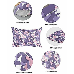 Throw Pillow Covers Camouflage Camo Purple Decorative Pillow Covers 12x20 Inch Set of 4 Abstract Farmhouse Style Linen Pillow Case Cushion Cases for Couch Sofa Bedroom Living Room Home Decor