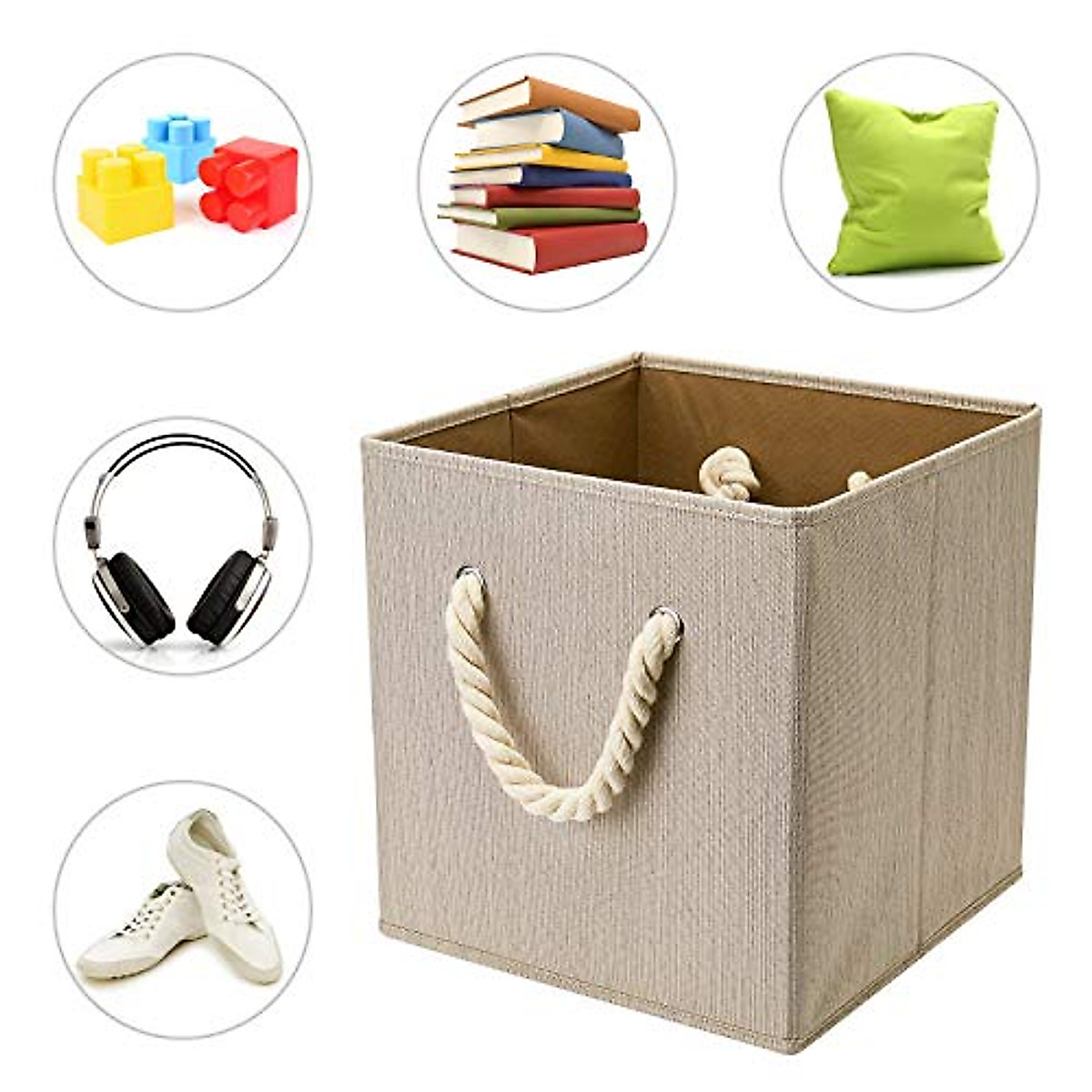i BKGOO Foldable Storage Cube Bins Dark Grey Bamboo Fabric Collapsible Resistant Basket Box Organizer with Cotton Rope Handle for Home Office and Nursery 10.5x10.5x11 inch
