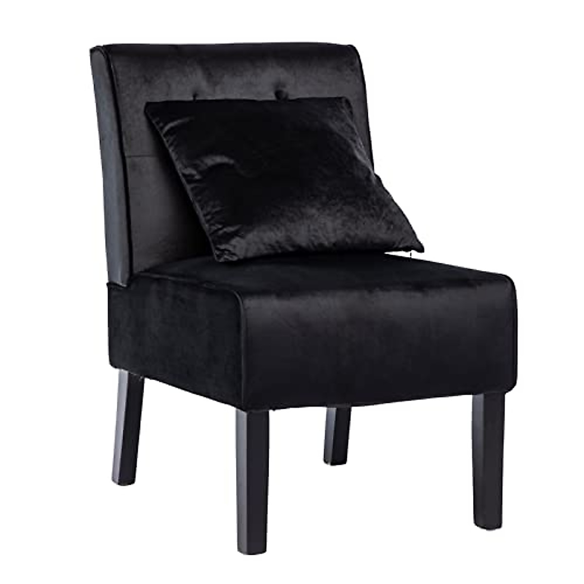 Freemax Velvet Fabric Accent Chair Armless Leisure Side Chair Cute Decorative Slipper Chair Small Tufted Single Sofa Chair for Living Room Bedroom Office Reading Room Nook (Black)