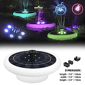 Solar Fountain Pump with LED Lights, Solar Powered Water Fountain Pump with 6 Nozzles, Solar Bird Bath Floating Fountain for Ponds, Garden, Fish Tank, Outdoor and Aquarium(Not Working while Charging)