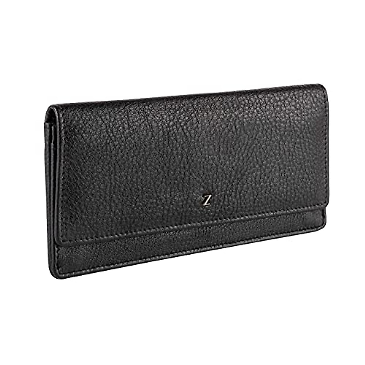 Zinda Genuine Leathers Women’s Wallet RFID Protection Long Purse Flap Over (Ebony)
