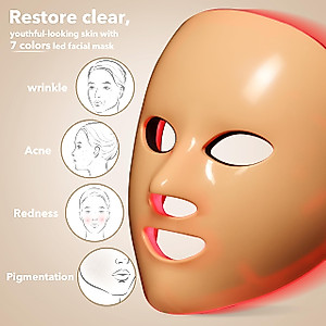 NEWKEY Red Light Therapy Mask for Face Wrinkles, LED Face Mask Light Therapy,7 Colors Photon Red Light Therapy Mask for Face, 20 Minutes Treatment,Adjustable Strap,Plug-in