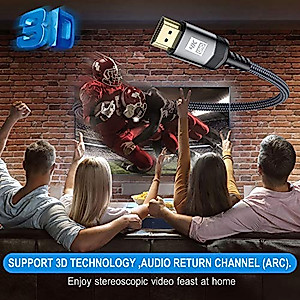 HDMI Cable 15 feet [4K@60Hz, 1080P@144Hz], sweguard 4K HDMI 2.0 Cable High Speed 18Gbps Gold Plated Nylon Braided Supports HDR,HDCP 2.2, 2160P,3D,ARC for Roku TV PS5 PS4 Xbox HDTV Blu-ray&Monitor-Grey