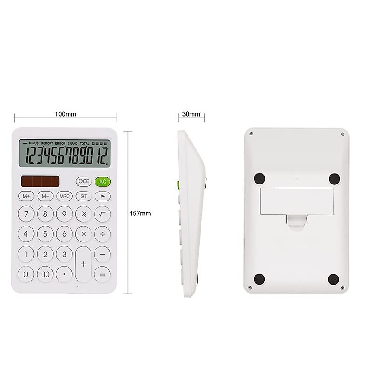 MJWDP 12 Digit Desk Calculator Large Big Buttons Financial Business Accounting Tool White Battery and Solar Power