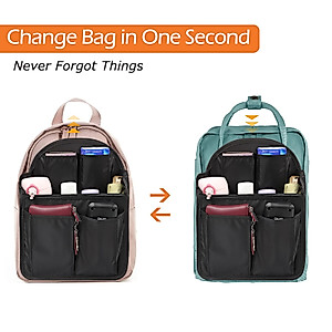 Surblue Backpack Organizer Insert Liner Hanging Travel Rucksack Purse and Handbag Insert Pocket, High-capacity Divider Foldable Nylon Shoulder Bag Organizer for Men and Women, (Black, M)