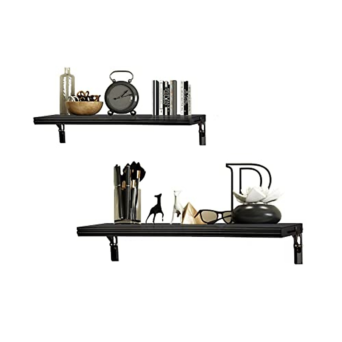 evron Floating Shelves Wall Mounted Set, Water Proof Wall Shelves for Living Room, Dining Room, Bedroom, Kitchen, Office and Greenhouse (Black Set of 2)