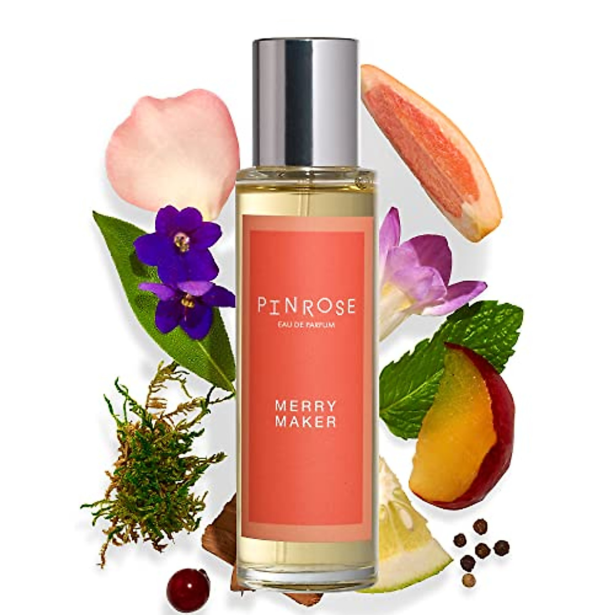 PINROSE Perfumes Merry Maker - Eau de Parfum Fragrance Spray for Women - Clean, Vegan, Cruelty-free, and Hypoallergenic Scent with Essential Oils - Notes of Nectarine, Violet, Tonka Bean, Rose, Jasmine and Musk - 1 fl oz/30 ml