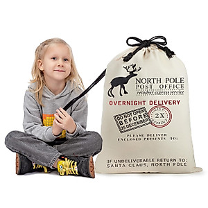 JOYIN 3 Santa Burlap Sack Christmas Gift Bags with Drawstring 26" x 19" for Large Xmas Package Storage, Event Party Supplies, Christmas Party Favors.