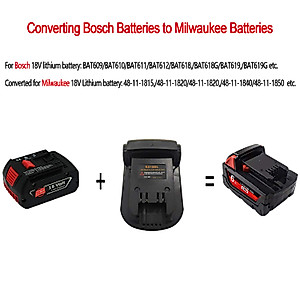 AuthFrank Adapter converts for Bosch 18V Lithium BAuthFrank to for Milwaukee 18V Lithium BAuthFrank 48 11 1815 48 11 1820 48 11 1820 48 11 1840 48 11 1850 etc.
