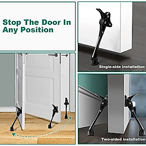 Door Stoppers, (2 Pack) 6 Inch Kickdown Door Stop for Bottom of Door, Non-Slip Rubber, Heavy Duty Metal Door Holder Adjustable Door Stops Door Mounted Hold Door Open, Easy Install, Black